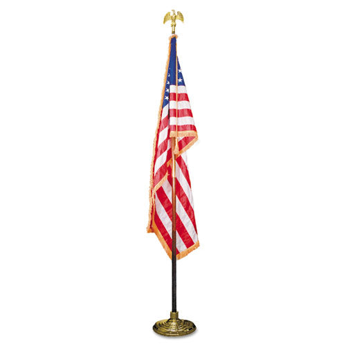 Indoor U.S. flag and staff set includes an 8-ft. oak jointed-wood staff with a round base. A 7 ...