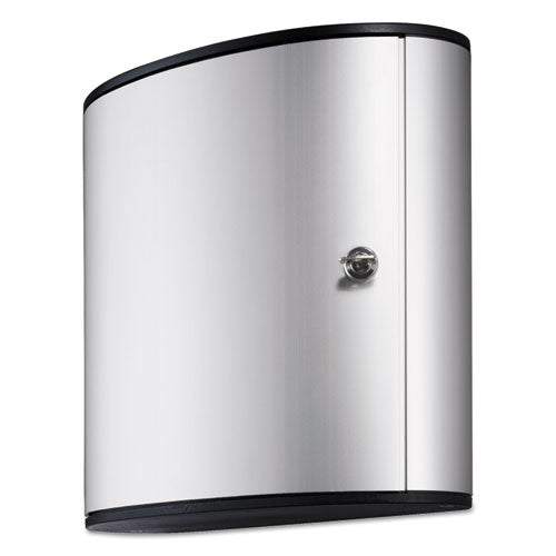 Elegant locking brushed aluminum key cabinet. Height-adjustable racks ...