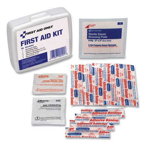 Compact mini first aid kit. Contains basic first aid items to treat the ...