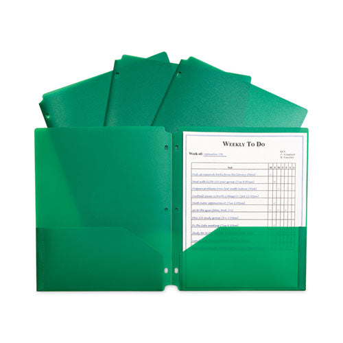 Two-pocket heavyweight polypropylene folders with three-hole punch hold ...